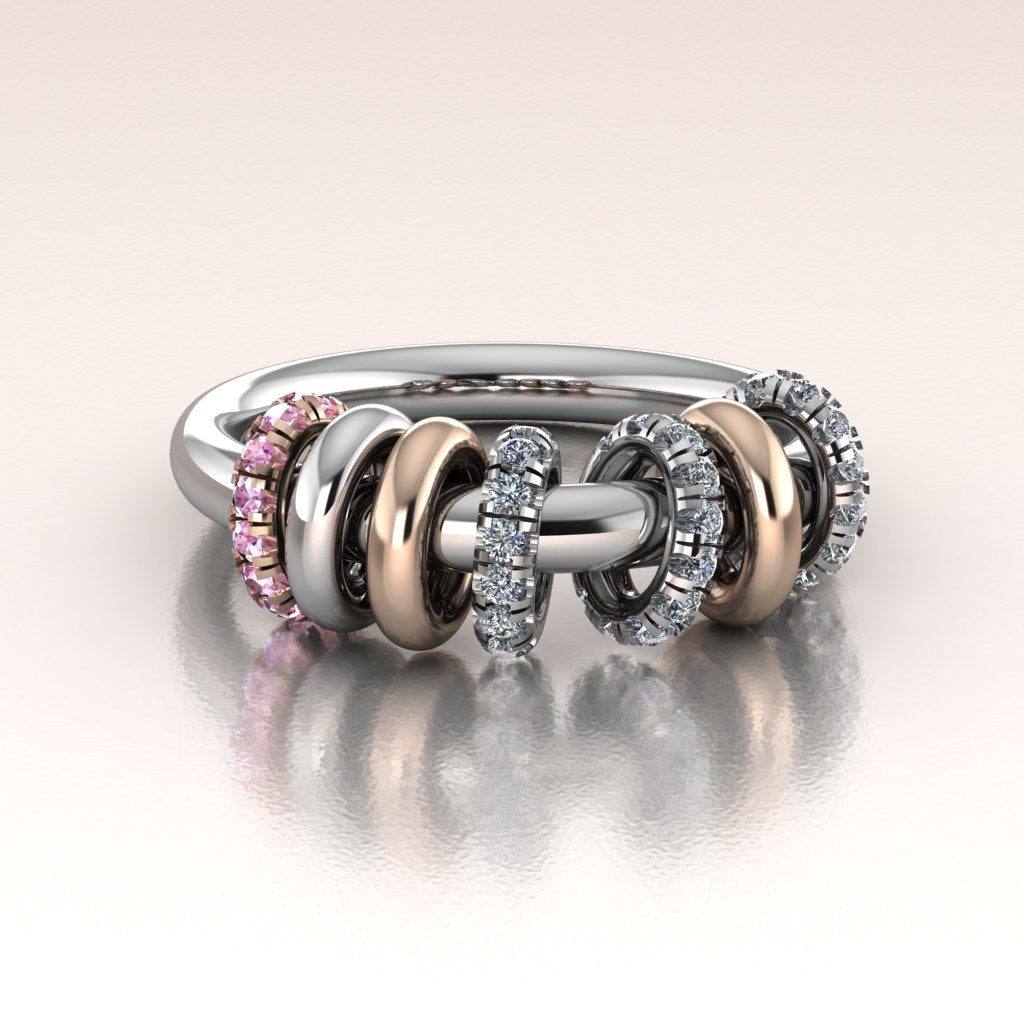 14k White Rose Gold Diamond Pink Sapphire Ring with Moving Links ...